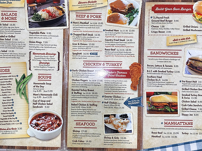 The menu at Yoder's reads like a love letter to American comfort food—each description promising the kind of meal that makes you want to hug the chef.