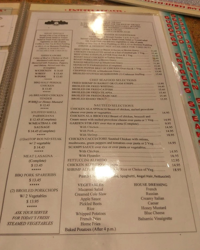 The extensive menu reads like a love letter to American classics, offering everything from breakfast favorites to Italian specialties.