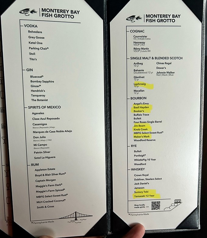 A spirits menu that reads like a novel with a very happy ending. Pennsylvania-made options highlighted for local pride, global favorites for the well-traveled palate.