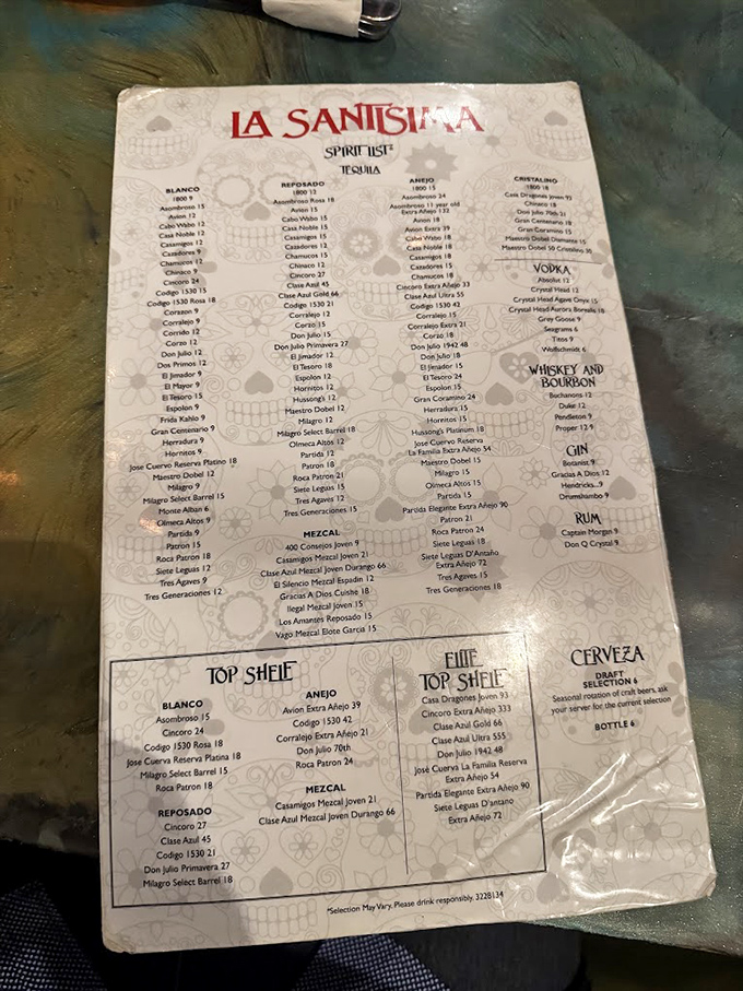 The spirits menu at La Santisima is impressive enough to make even a teetotaler consider a margarita. Decision paralysis never tasted so good.