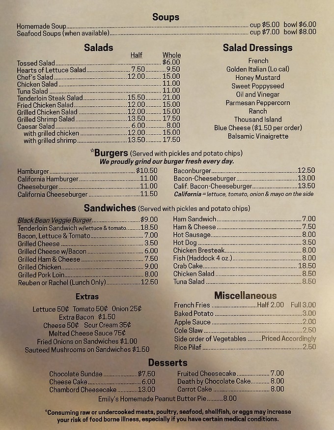 No trendy QR codes here&mdash;just an honest-to-goodness printed menu that reads like a love letter to classic American cuisine.