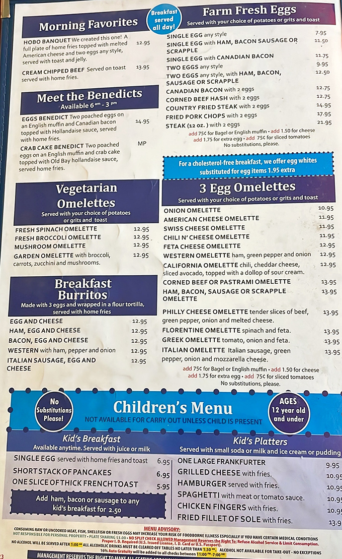 This menu reads like a love letter to breakfast, offering more delicious choices than Netflix on a lazy Sunday.