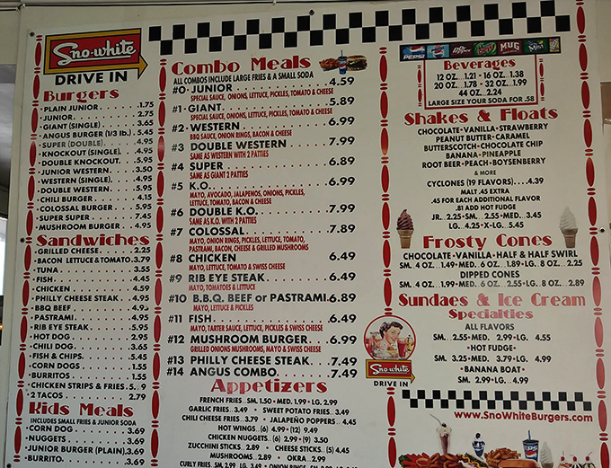 The menu board tells a story of American culinary consistency&mdash;where a "Giant" burger still means something and milkshakes come in flavors you can pronounce.
