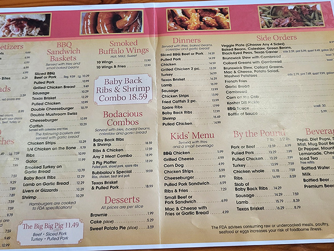 The menu board&mdash;a sacred text for the barbecue faithful. Study it carefully, though regulars have long ago committed their order to memory.