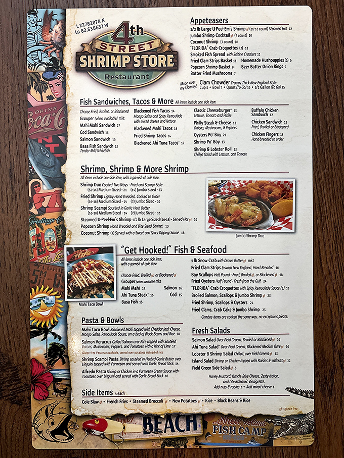 This menu reads like a love letter to the Gulf, with enough shrimp options to make Forrest Gump jealous.
