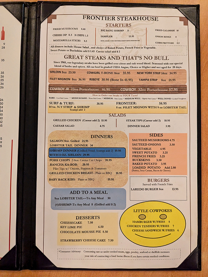 The menu tells you everything you need to know: "Great Steaks and That's No Bull." When a place is this confident, you listen.
