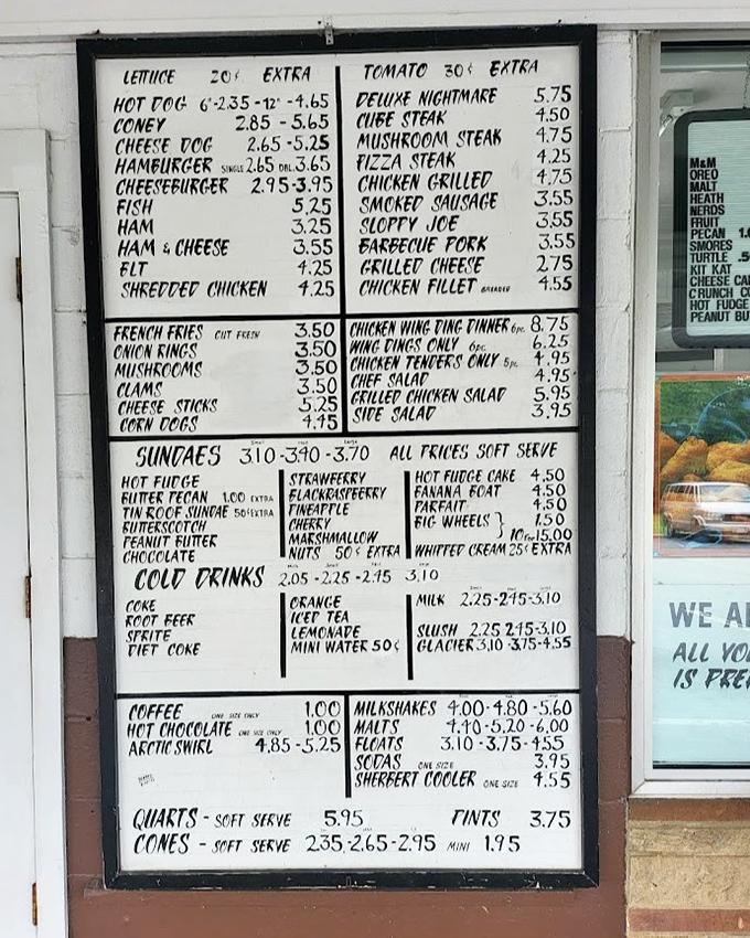 The menu board&mdash;a masterpiece of simplicity&mdash;showcases a lineup of classics that have survived every food trend from fondue to foam without needing to change a thing.The menu board&mdash;a masterpiece of simplicity&mdash;showcases a lineup of classics that have survived every food trend from fondue to foam without needing to change a thing.