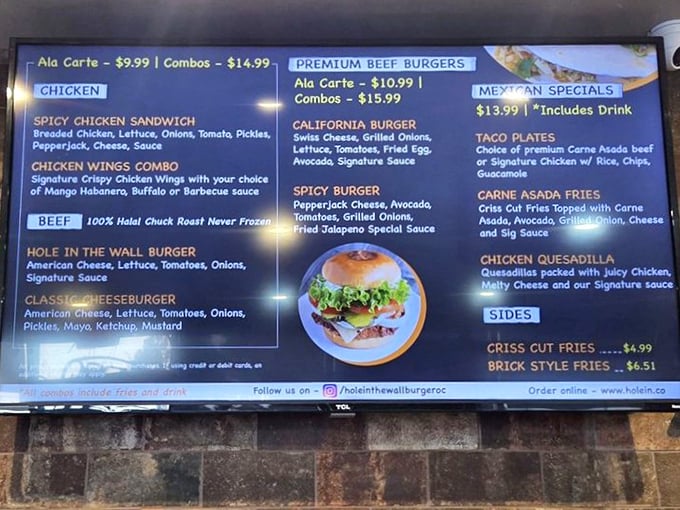 The menu board speaks fluent burger &ndash; no translation needed for this universal language of deliciousness.