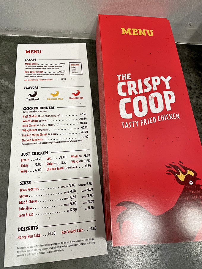 A menu that knows its purpose in life: to guide you through various levels of fried chicken nirvana. Choose your adventure wisely.