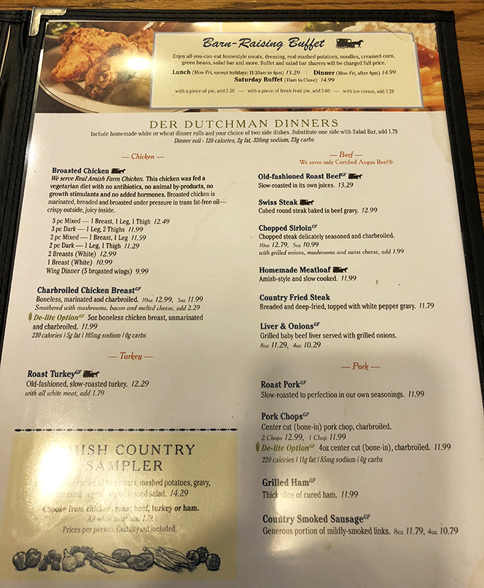 This menu isn't just a list of options&mdash;it's a roadmap to comfort food nirvana, with broasted chicken and homestyle meatloaf stealing the spotlight.