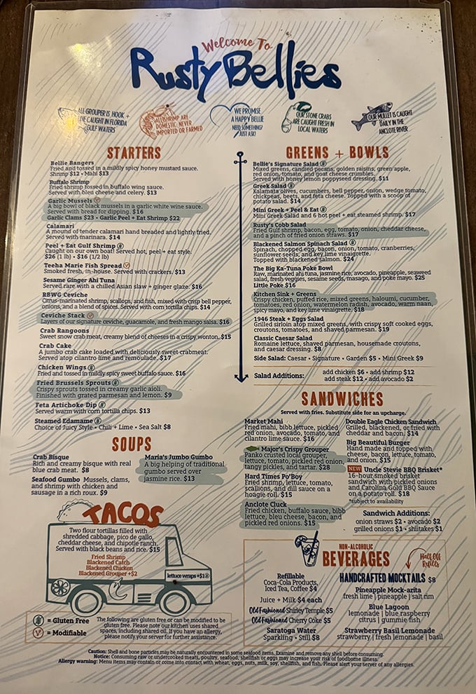 This menu reads like a love letter to Gulf seafood, with options that'll make choosing deliciously difficult.