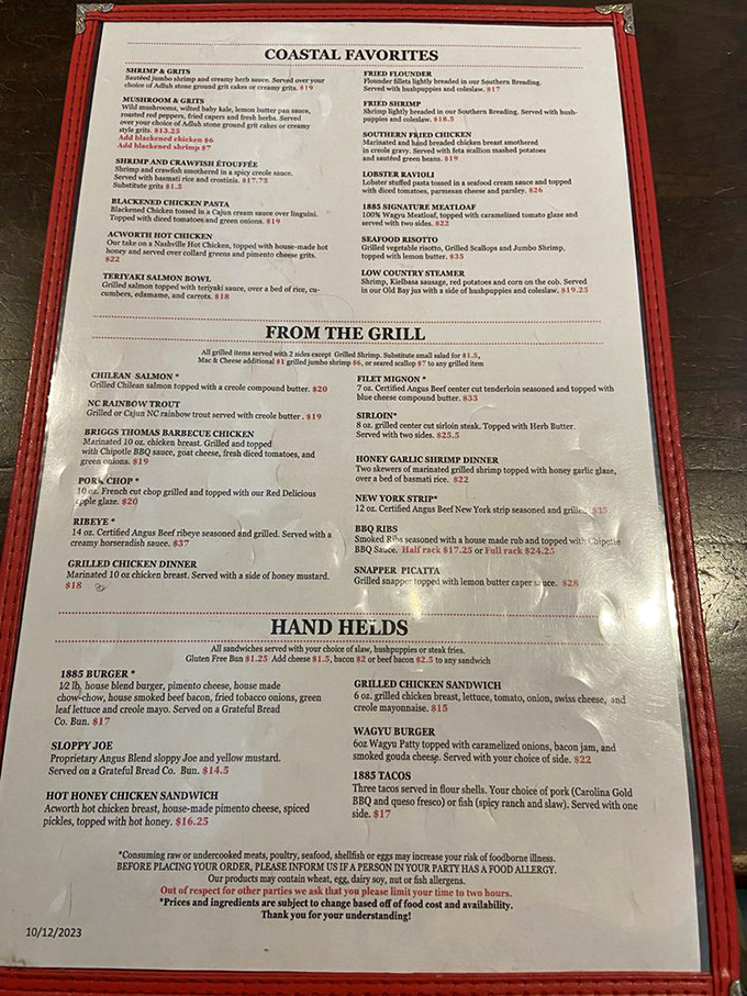 This menu reads like a love letter to Southern coastal cuisine. Each description is a promise your taste buds will thank you for keeping.