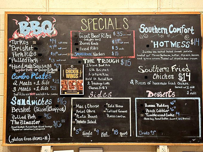 This chalkboard menu isn't just a list&mdash;it's a roadmap to happiness. The "Trough" isn't a suggestion; it's a challenge worth accepting.