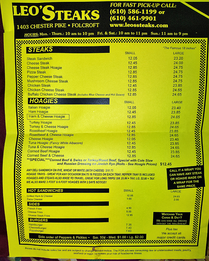 The legendary menu board at Leo's&mdash;a yellow testament to sandwich possibilities that has launched a thousand cravings and satisfied generations of Pennsylvanians.
