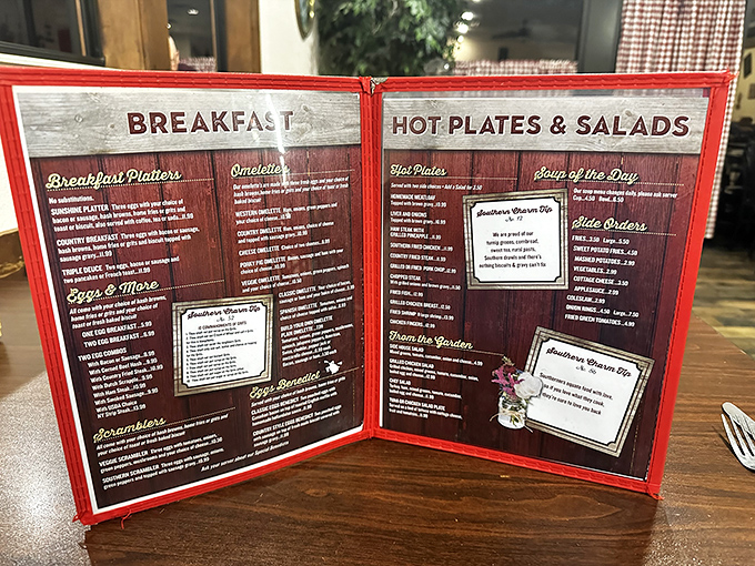 The menu reads like a love letter to Southern breakfast traditions. No molecular gastronomy here, just promises of comfort that your grandmother would approve of.