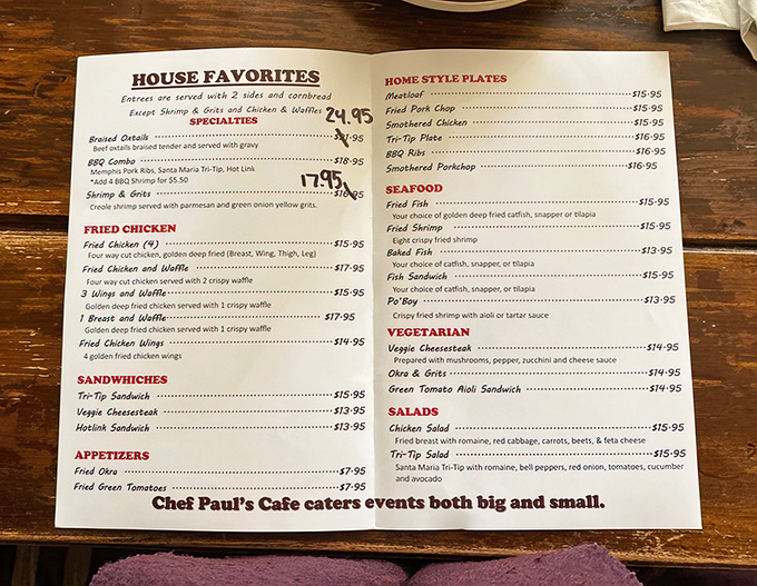 A menu that reads like a love letter to Southern comfort food. No fancy fonts or pretentious descriptions&mdash;just honest dishes that deliver on every promise.