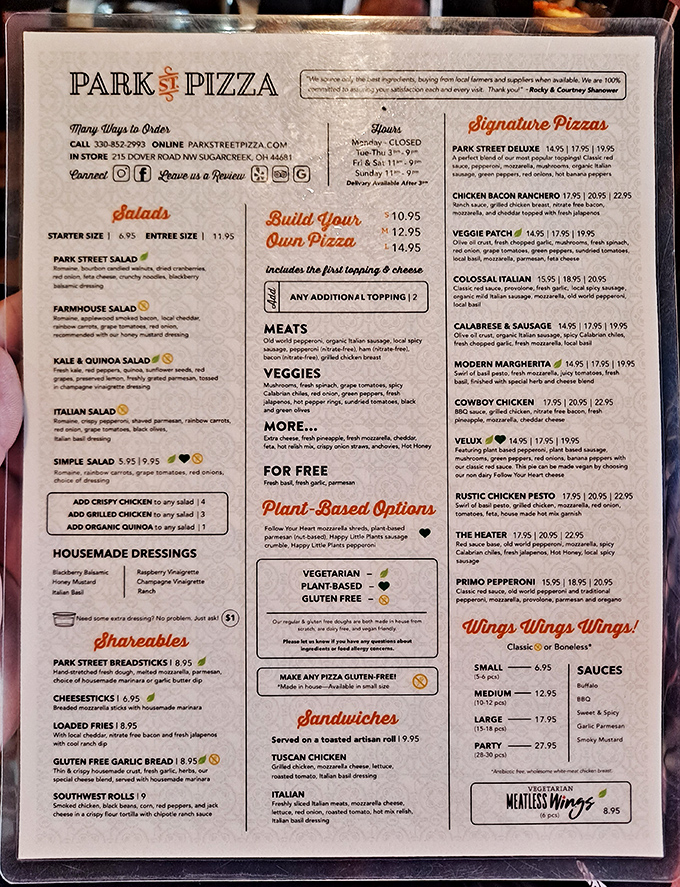 A menu that reads like a love letter to pizza possibilities—good luck choosing just one masterpiece.A menu that reads like a love letter to pizza possibilities—good luck choosing just one masterpiece.