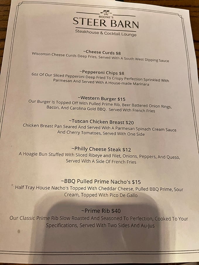 This menu isn't just a list&mdash;it's a love letter to carnivores. The Western Burger with pulled prime rib might just be the most beautiful relationship between beef and bun in Ohio.