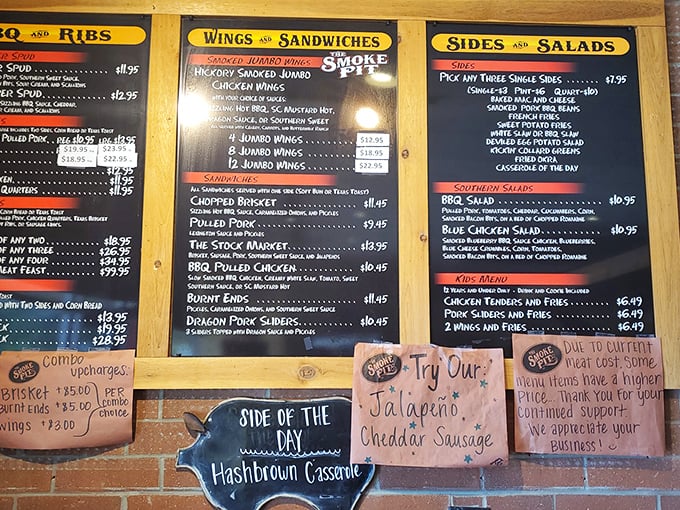The menu board&mdash;a roadmap to happiness where every direction leads to something delicious. Choose your own barbecue adventure!