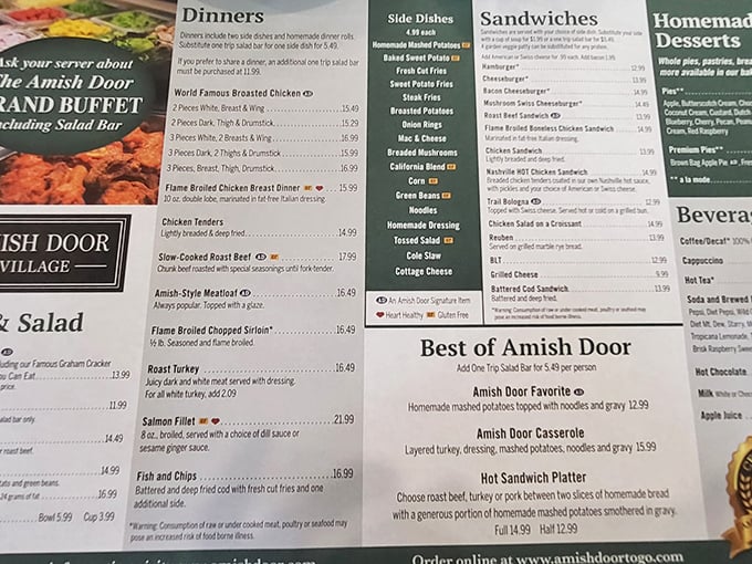 This menu isn't just a list of options—it's a roadmap to comfort food nirvana. The "World Famous Broasted Chicken" isn't being modest.