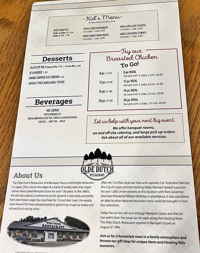 A menu that cuts to the chase&mdash;broasted chicken, homestyle sides, and desserts that deserve their own zip code.