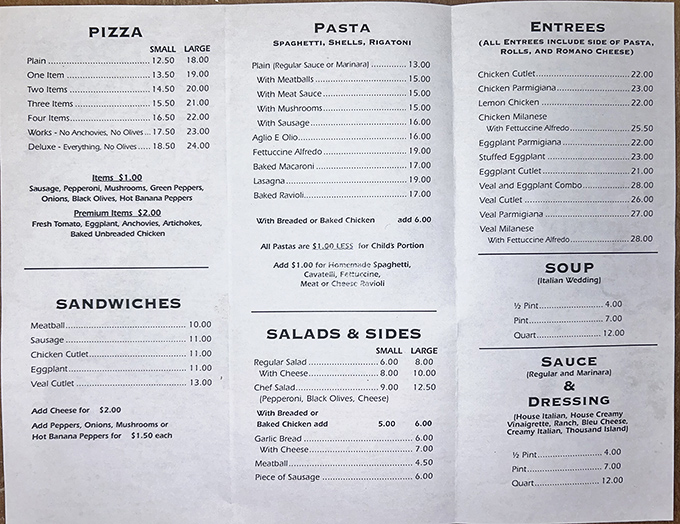 A menu that reads like a love letter to Italian-American classics, with prices that won't require a second mortgage on your home.