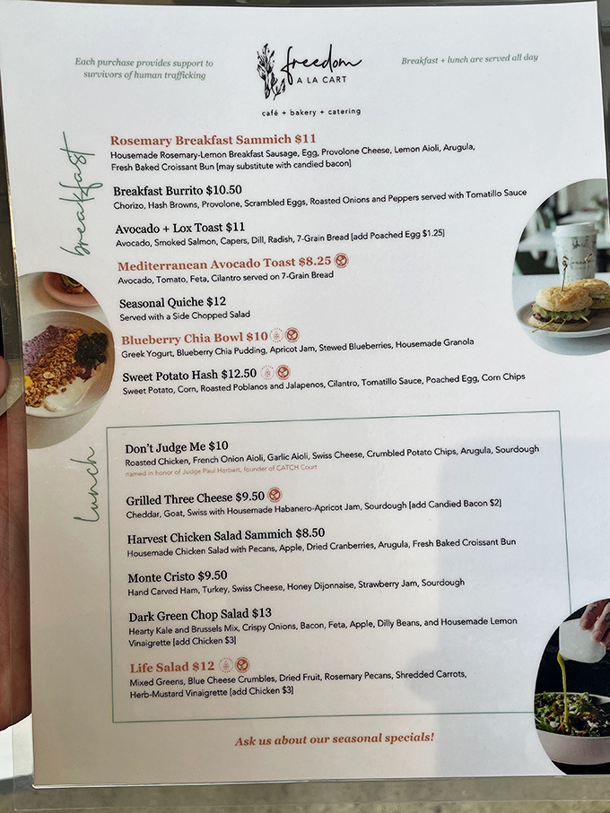A menu that tells a story with each dish &ndash; notice how even the sandwich names carry purpose, like the aptly titled "Don't Judge Me."