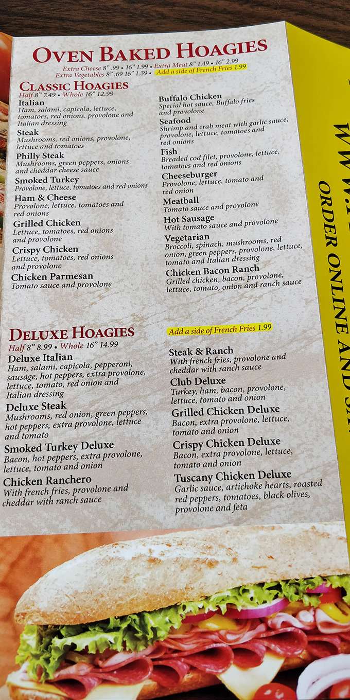 The hoagie menu reads like a love letter to sandwich perfection. From Italian classics to seafood surprises, each option promises a journey of flavor.
