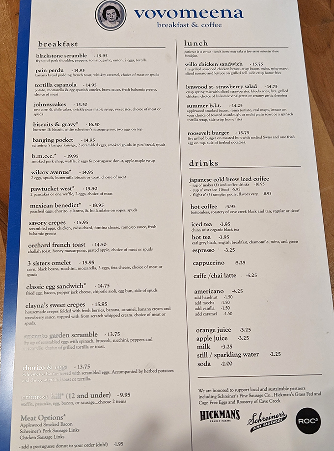 A menu that reads like breakfast poetry. Each dish tells a story, and the biscuits and gravy are the protagonist you'll root for.