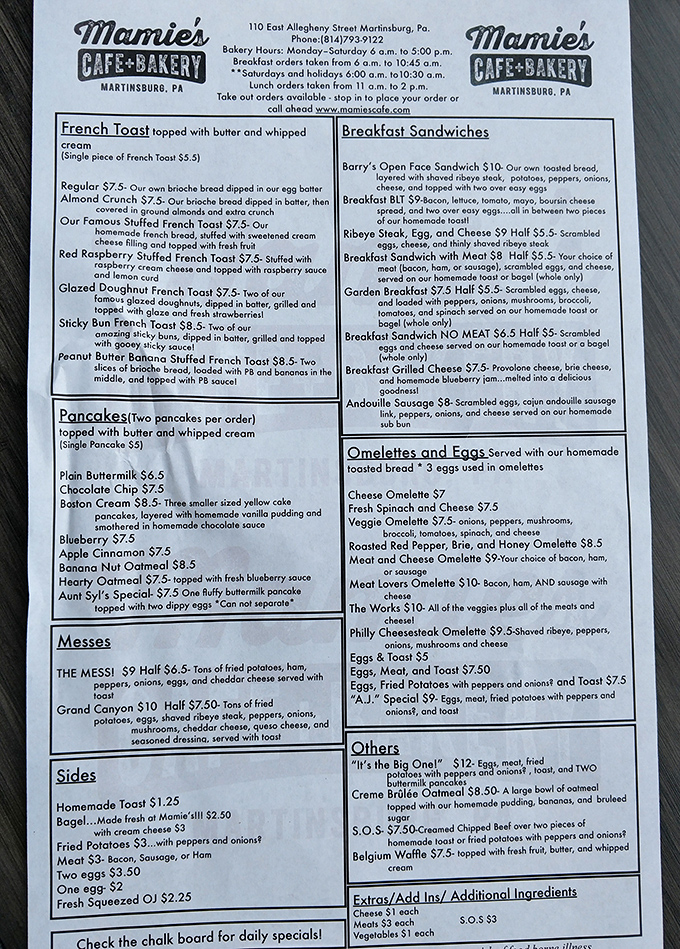 This menu isn't just a list of options&mdash;it's a roadmap to happiness. The "Messes" section alone deserves its own zip code.