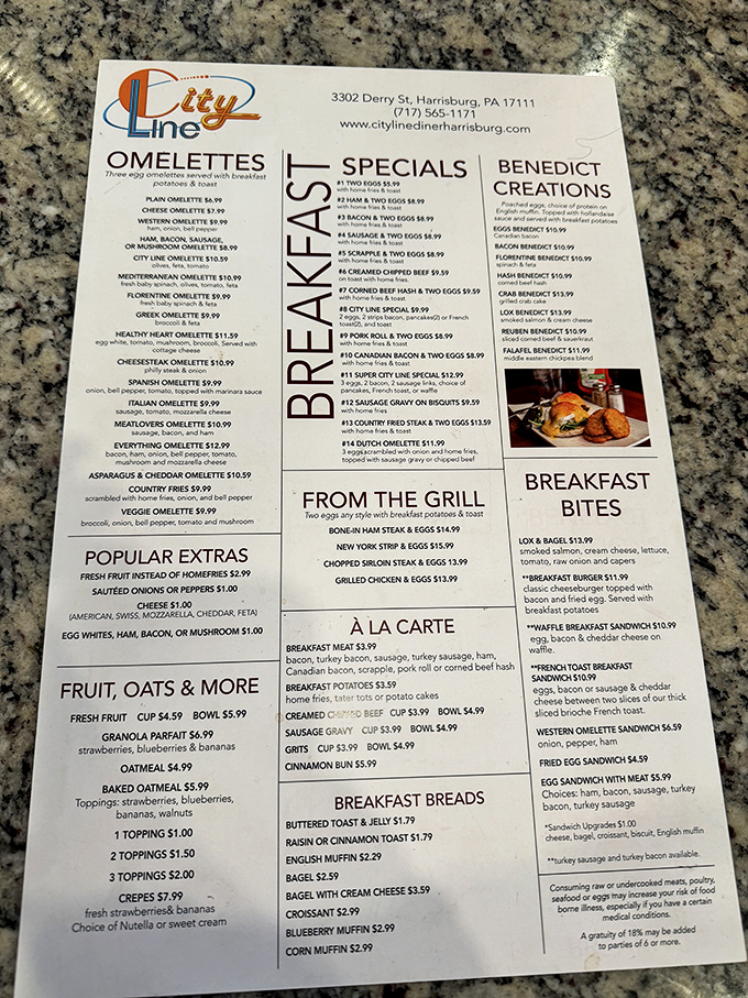 The menu reads like a love letter to breakfast enthusiasts&mdash;each page a roadmap to potential happiness and expanded waistlines.