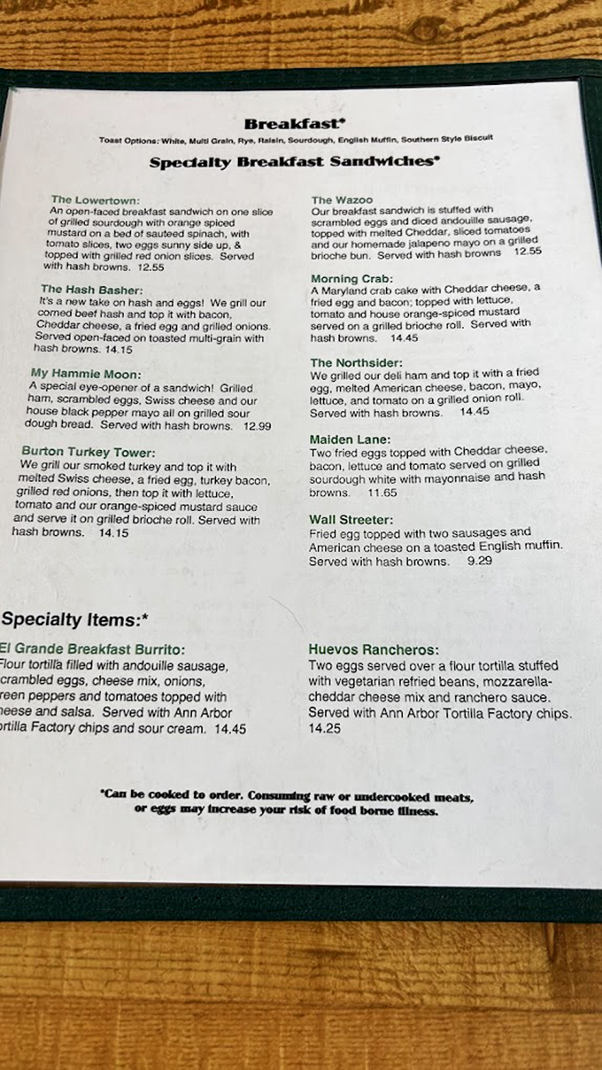 A menu that reads like poetry to breakfast lovers&mdash;notice how "The Hash Basher" practically jumps off the page begging to be ordered.