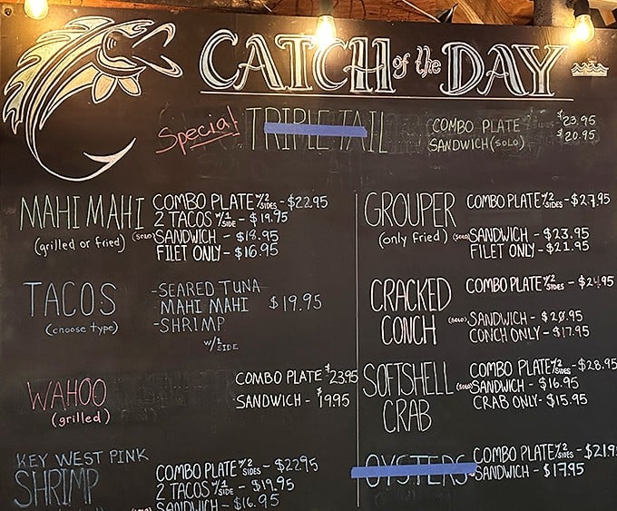 The chalkboard menu&mdash;where decisions get difficult and hunger gets serious. Simple chalk, complex flavors, pure Key West.