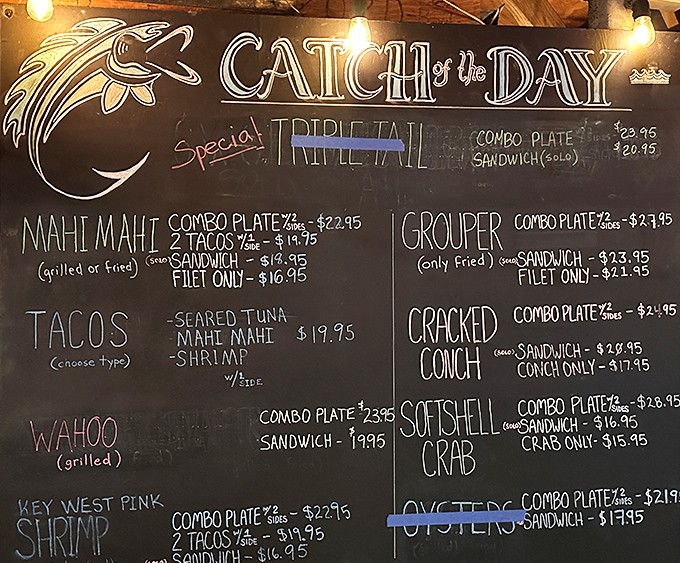 The chalkboard menu&mdash;where decisions get difficult and hunger gets serious. Simple chalk, complex flavors, pure Key West.