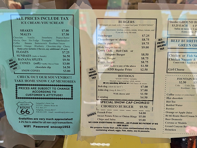 This menu isn't just a list of food&mdash;it's a historical document of American road trip cuisine, preserved in laminated glory since the Eisenhower era.