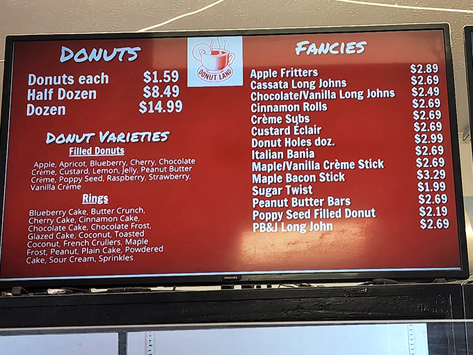 The menu board&mdash;a roadmap to happiness. Each line represents a different path to donut nirvana.