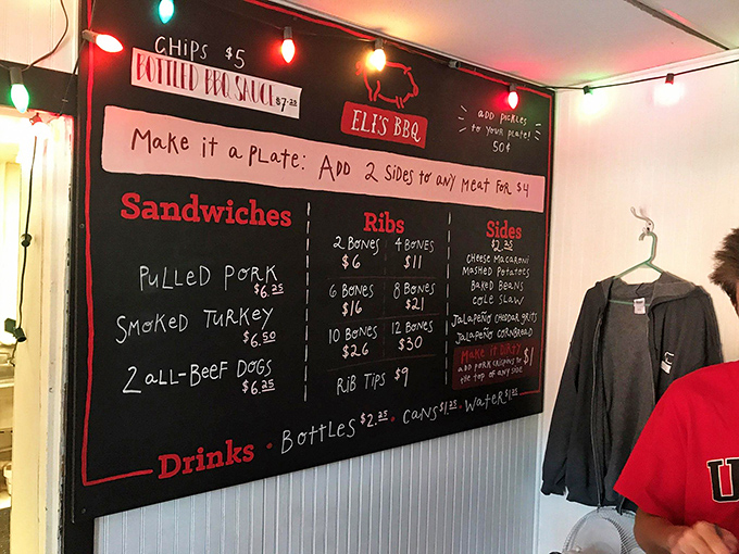 The chalkboard menu keeps it simple because when you're this good at barbecue, you don't need fancy descriptions or complicated choices.