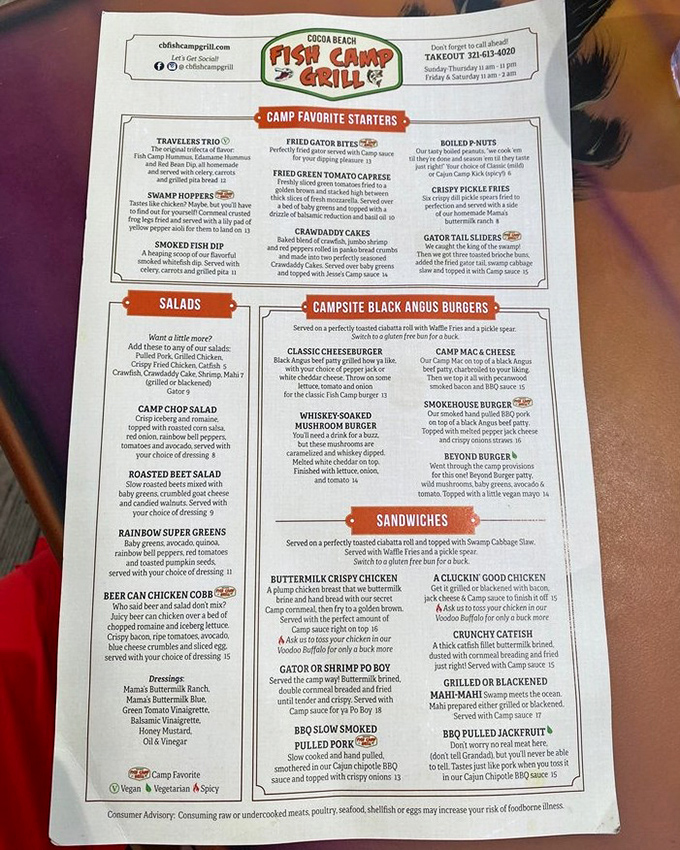 This menu isn't just a list of food—it's a treasure map to flavor country. The "Camp Favorite Starters" section alone could sustain a small village of hungry beachgoers.