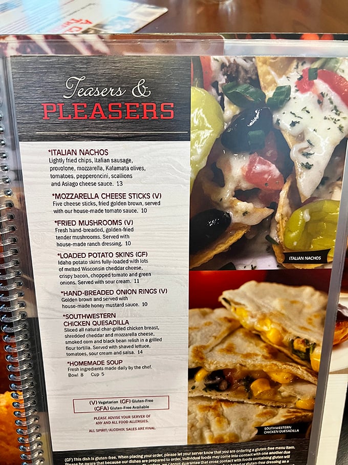 The "Teasers & Pleasers" menu section lives up to its name. Those Italian Nachos are calling my name like a siren song!