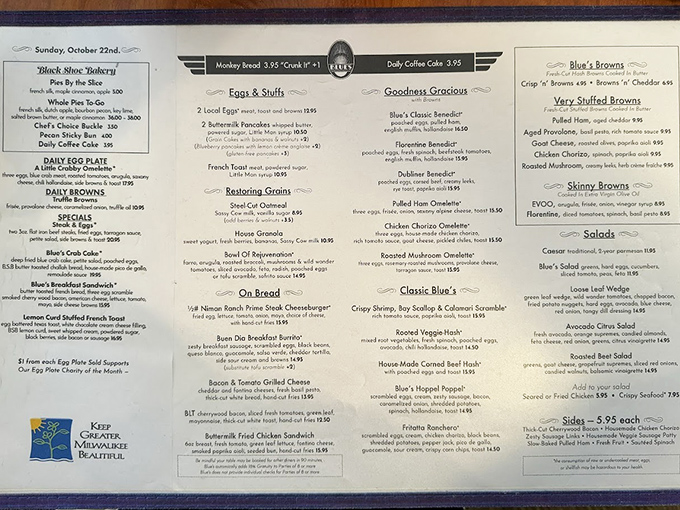 This menu isn't just a list of food&mdash;it's a roadmap to breakfast nirvana. The "Very Stuffed Browns" section alone deserves its own ZIP code.