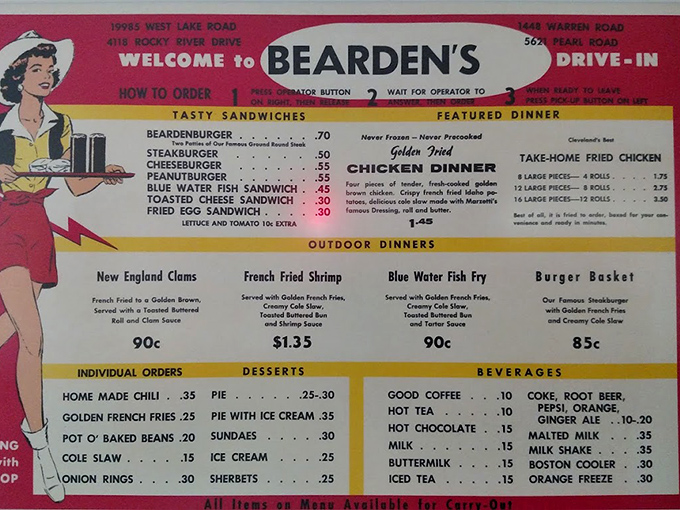 This vintage menu board is a beautiful artifact from simpler times when a burger cost less than a dollar and "Boston Cooler" was a beverage option.