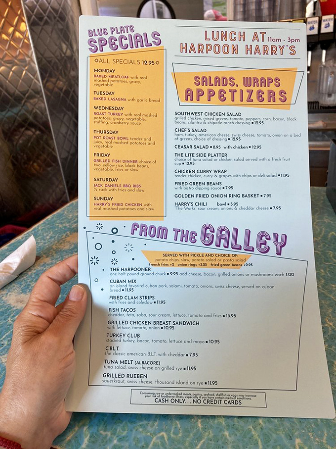 The menu reads like a love letter to comfort food, with blue plate specials that would make your grandmother nod in approval.