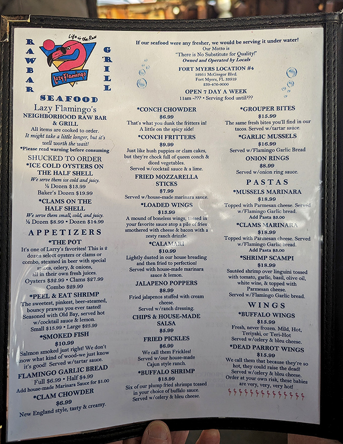 The menu reads like a love letter to seafood lovers. "If our seafood were any fresher, we would be serving it under water!"
