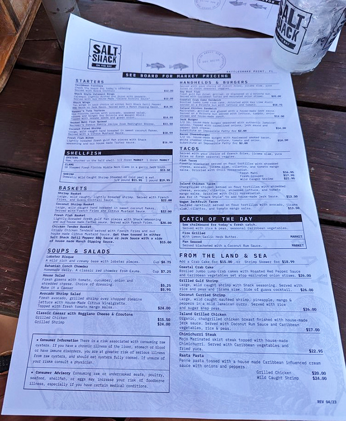 The menu reads like a love letter to the Gulf of Mexico, with each item promising a different way to fall in love with Florida's waters.