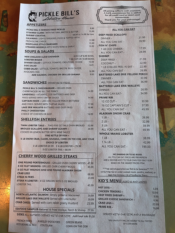 The menu reads like a love letter to seafood lovers &ndash; from famous fried pickles to all-you-can-eat Maine lobster that will test both your appetite and wallet.