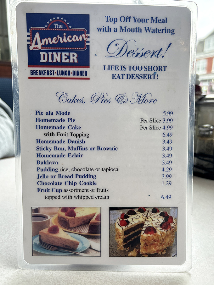 "Life is too short, eat dessert!" Words to live by from a menu that understands the hierarchy of needs: coffee, pie, and everything else is just details.