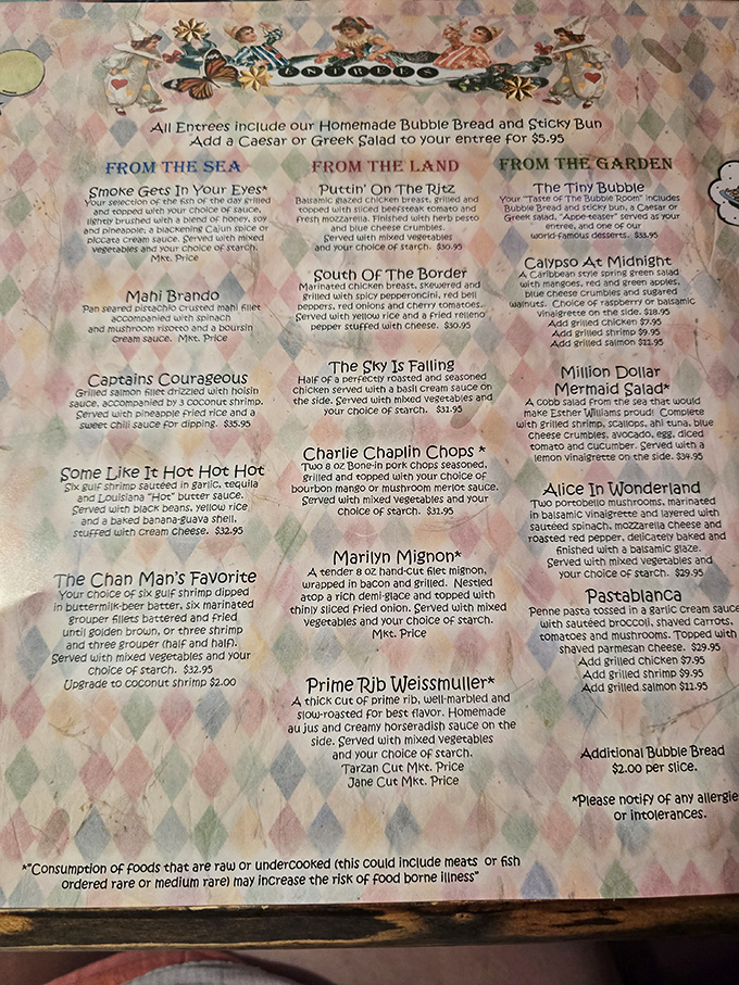 The menu reads like a Hollywood walk of fame&mdash;Charlie Chaplin Chops and Marilyn Mignon share billing with seafood stars.