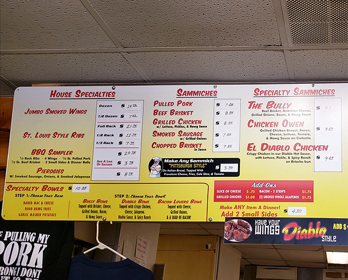 This menu board isn't just a list of options&mdash;it's a roadmap to happiness. The Bully sandwich sits proudly among the specialty offerings, practically daring you to order it.