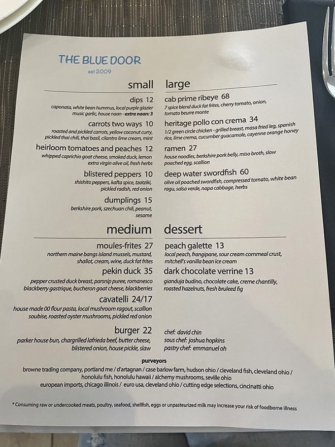 This isn't just a menu&mdash;it's a love letter to local ingredients. Notice those Ohio purveyors listed proudly at the bottom.