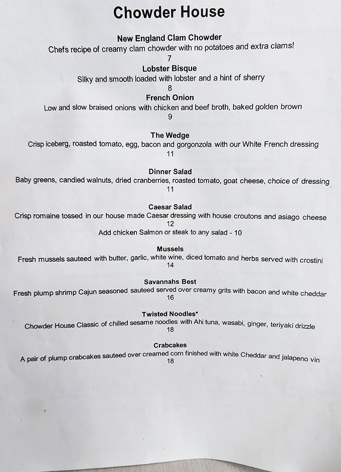 The menu reads like a love letter to seafood enthusiasts &ndash; notice that lobster bisque description that's causing all the commotion.